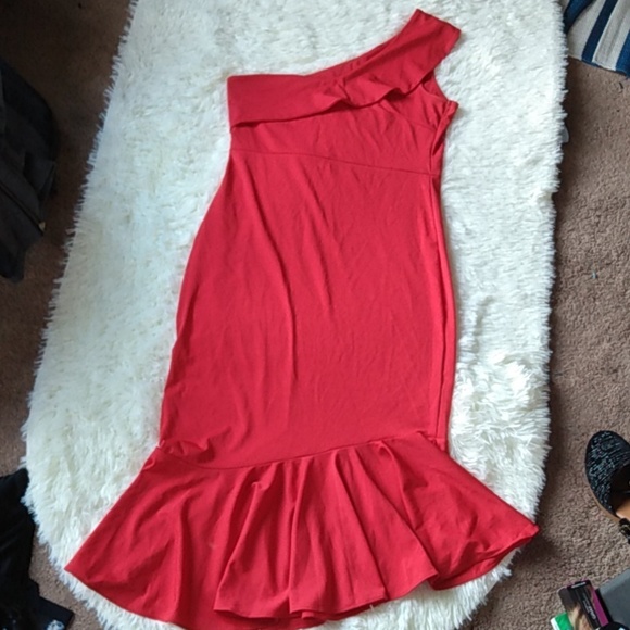 Dresses | Ruby Red Mermaid Cut One Shoulder Dress | Poshmark